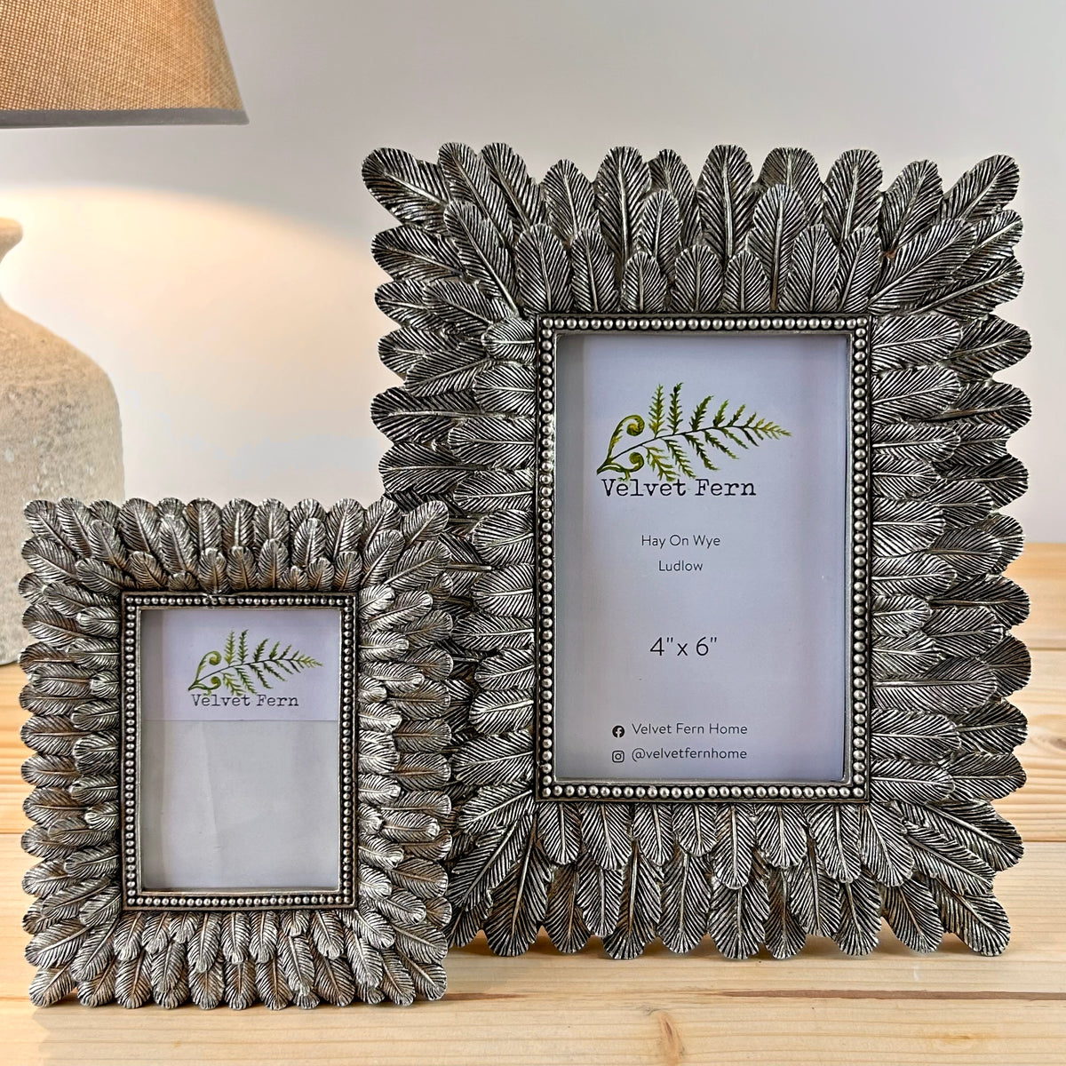 Silver Feather Photo Frame – Velvet Fern